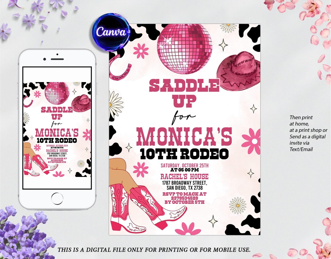 Cowgirl Birthday Invitation, Rodeo Disco Party Invite, Nashville Party ...
