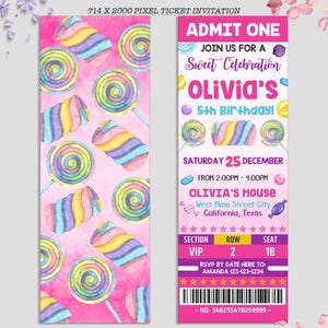 Candy Land Ticket Invitation, Candy Land Invites, Candyland Birthday ...