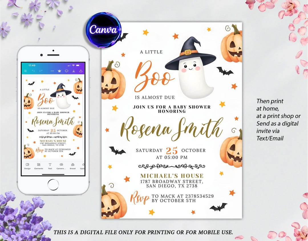 Editable Little Boo Baby Shower Invitation, Halloween Ghost Invite ...