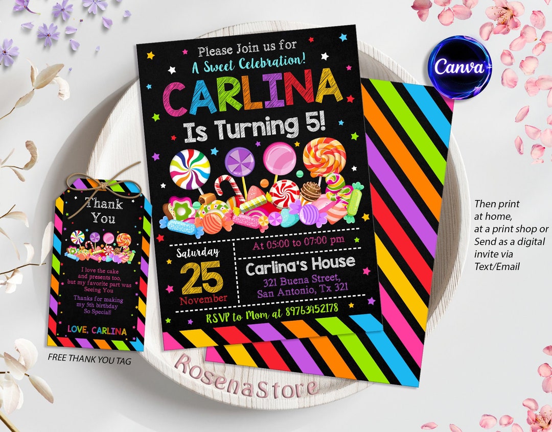 Editable Sweets Candy Invitation, Sweet Candy Birthday Invitation ...