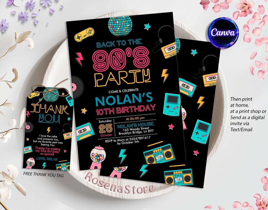 Editable 90s Party Invitation, Back to the 90s, Throwback Party, House ...