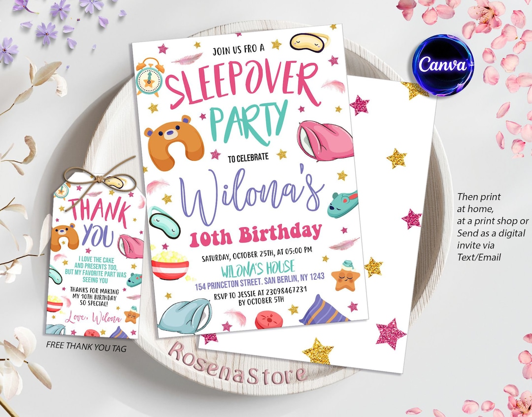 Slumber Birthday Invitation, Printable Sleepover Invite, Slumber Party ...