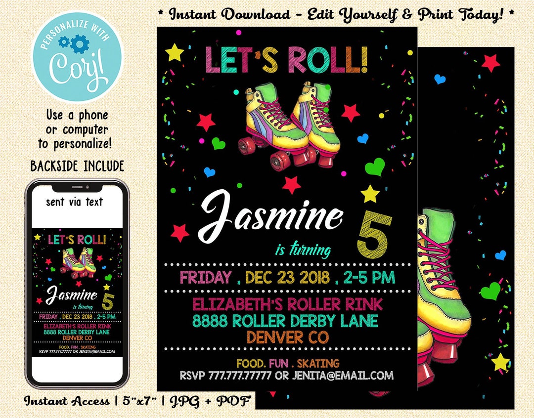 Editable Roller Skate Invitation, Roller Skate Birthday Party ...