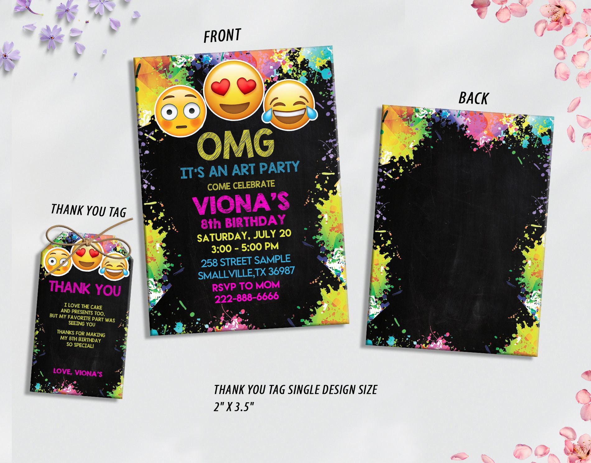 Emoji Art Birthday Invitation, Emoji Painting Party Invitation, OMG ...