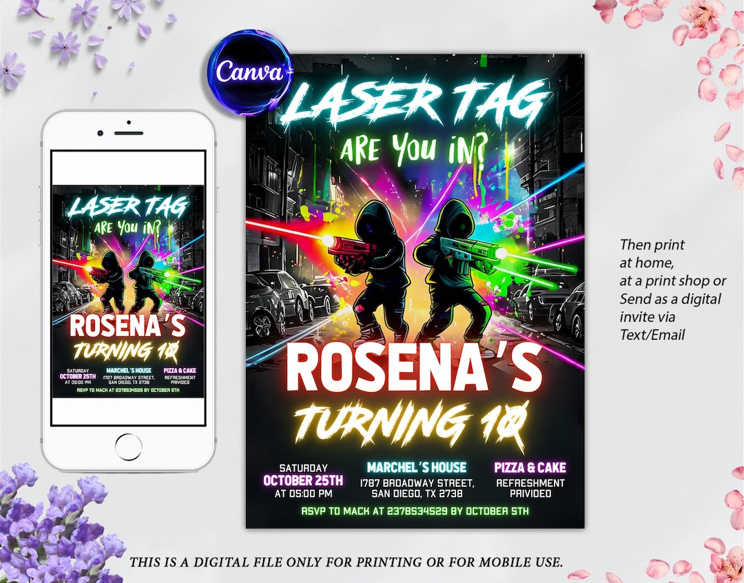 Laser Tag Birthday Invitation Template, Laser Tag Party Invite, Teen ...