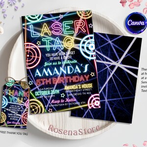Editable Laser Tag Party Invitation, Neon Birthday Party Invite, Glow ...