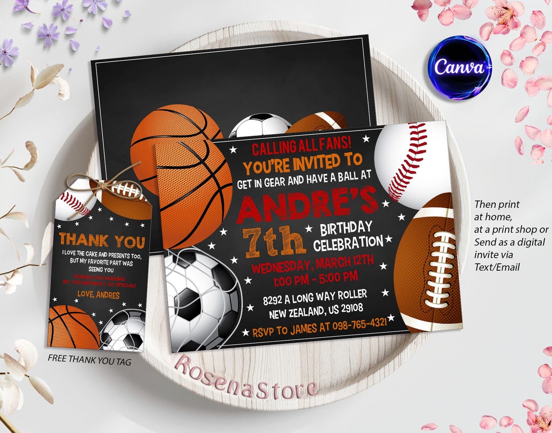 Sports Birthday Invitation, Sports Invitation, Sports Party Invite, All ...