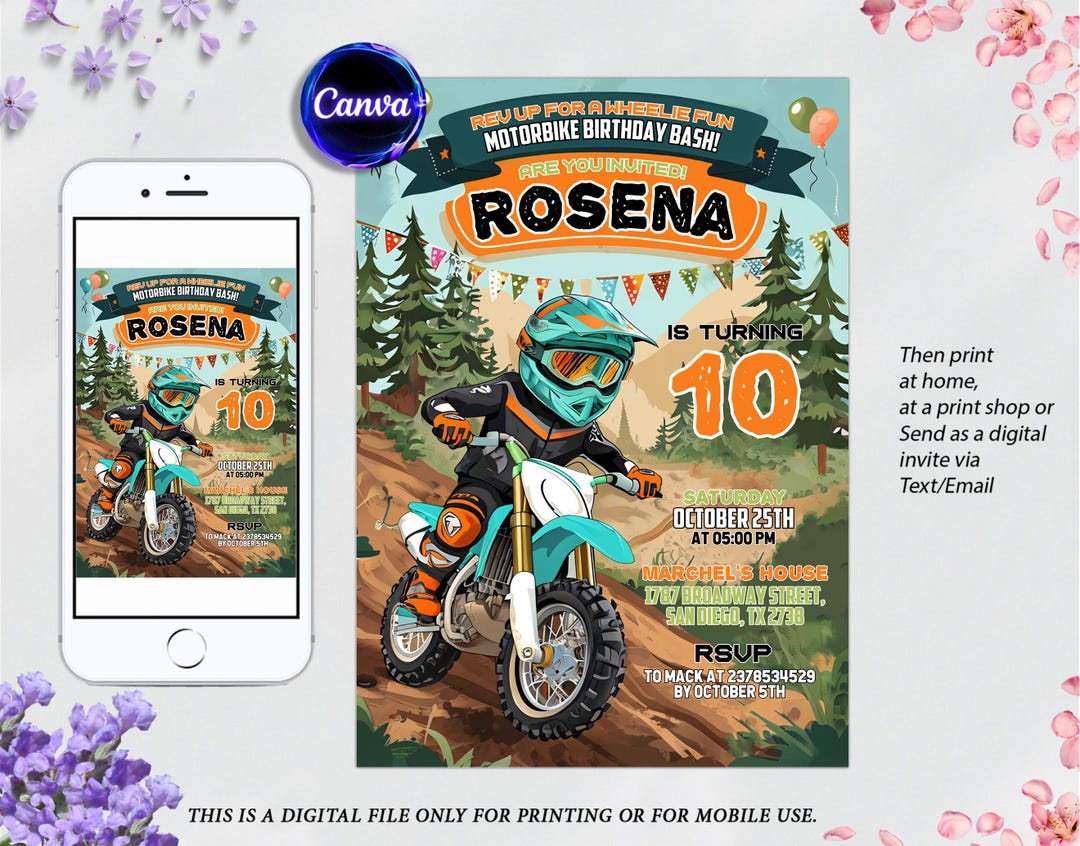 Motocross Birthday Invitation: Dirt Bike Party Template (instant ...