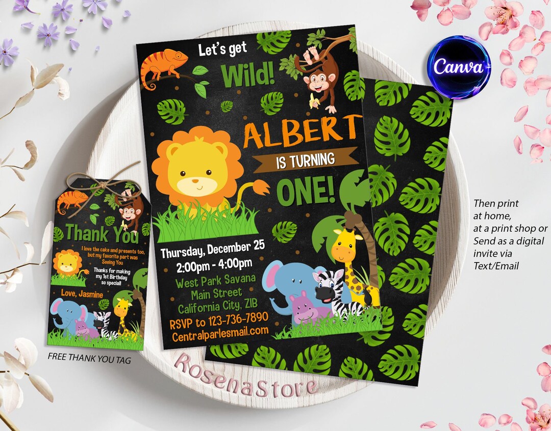 Editable Safari Birthday Invitation, Safari Party Invitation, Jungle ...