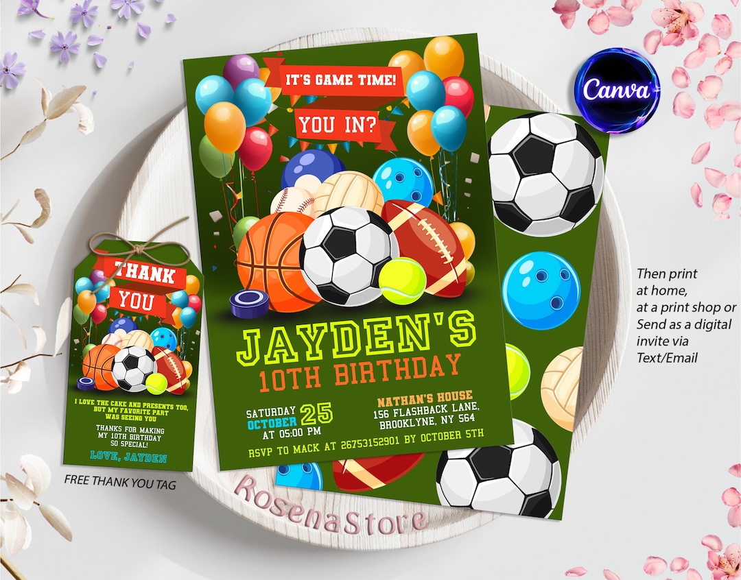 Editable Sports Invitation Template, Sports Flyer, Sports Theme Invite ...