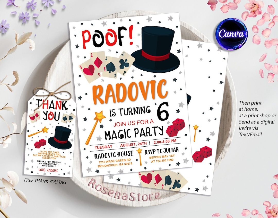 Magic Birthday Invitation, Magic Birthday Party, Poof Birthday, Magic ...