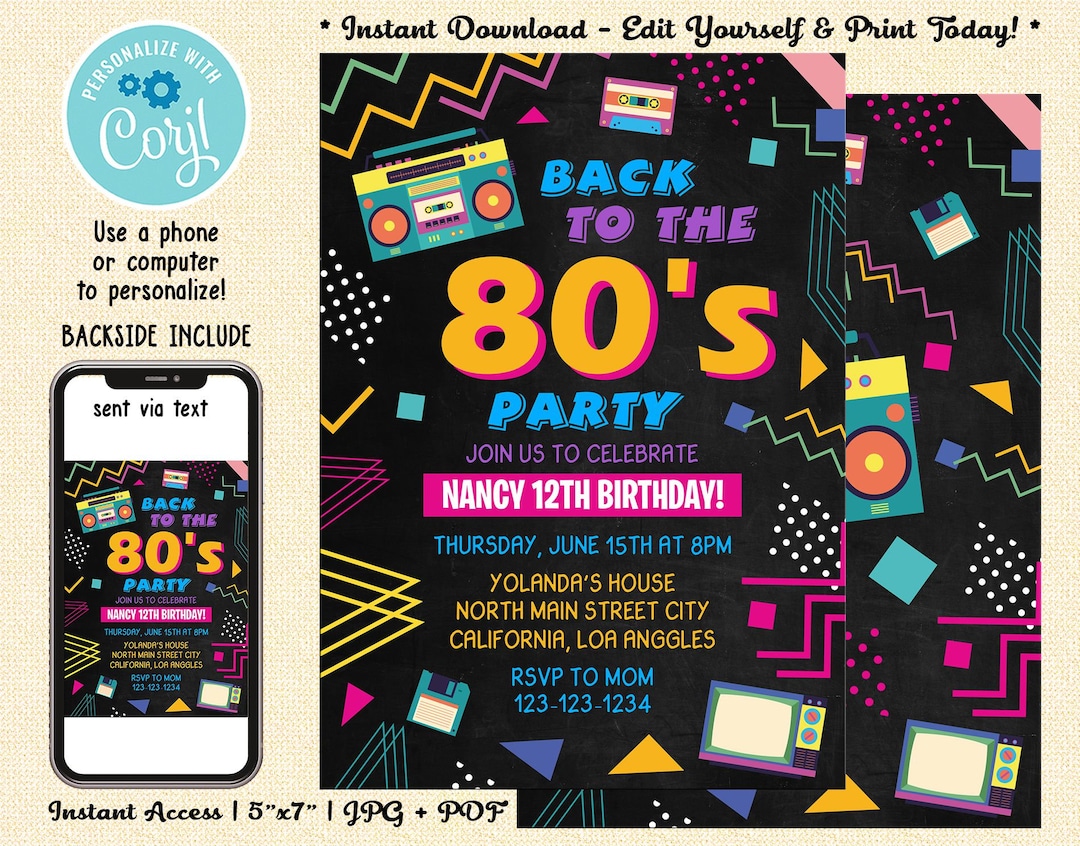 80s Birthday Invitation, 80s Theme Invitation, 80s Invitation, Back to ...