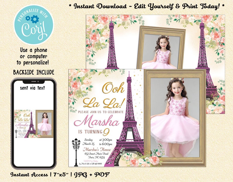 Paris Birthday Invitation Templates Paris Birthday Party - Etsy