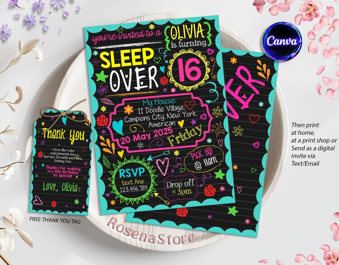 Sleepover Invitation, Slumber Party Invitation, Sleepover Birthday ...