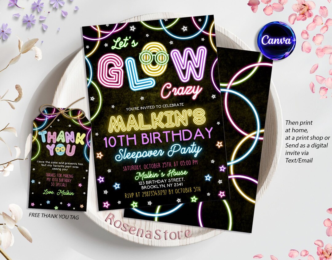 Editable Glow Party Birthday Invitation, Glow Gender Neutral Invites ...