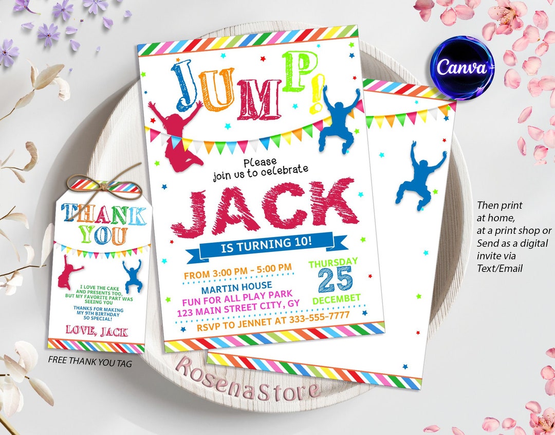 Jump Invitation, Bounce House Invite, Trampoline Birthday, Pump It up ...