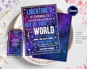5x7 Printable Galaxy Nebula Birthday Party Invitation, Space Birthday ...