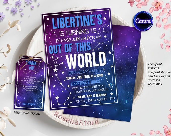 5x7 Printable Galaxy Nebula Birthday Party Invitation, Space Birthday ...