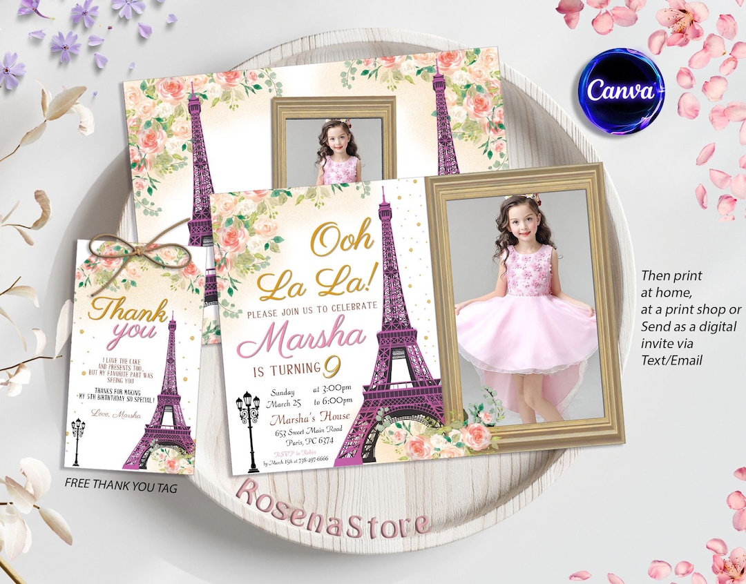 Paris Birthday Invitation Templates, Paris Birthday Party Invitation ...