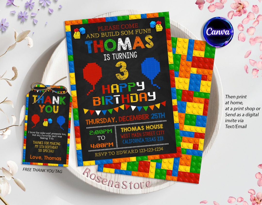 Editable Building Blocks Birthday Invitation, Blocks Invitation ...