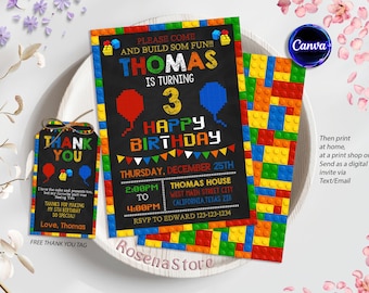 Editable Building Blocks Birthday Invitation, Blocks Invitation ...