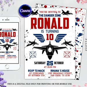 Editable Fighter Pilot Birthday Invitation, Military Invitation, Jet ...