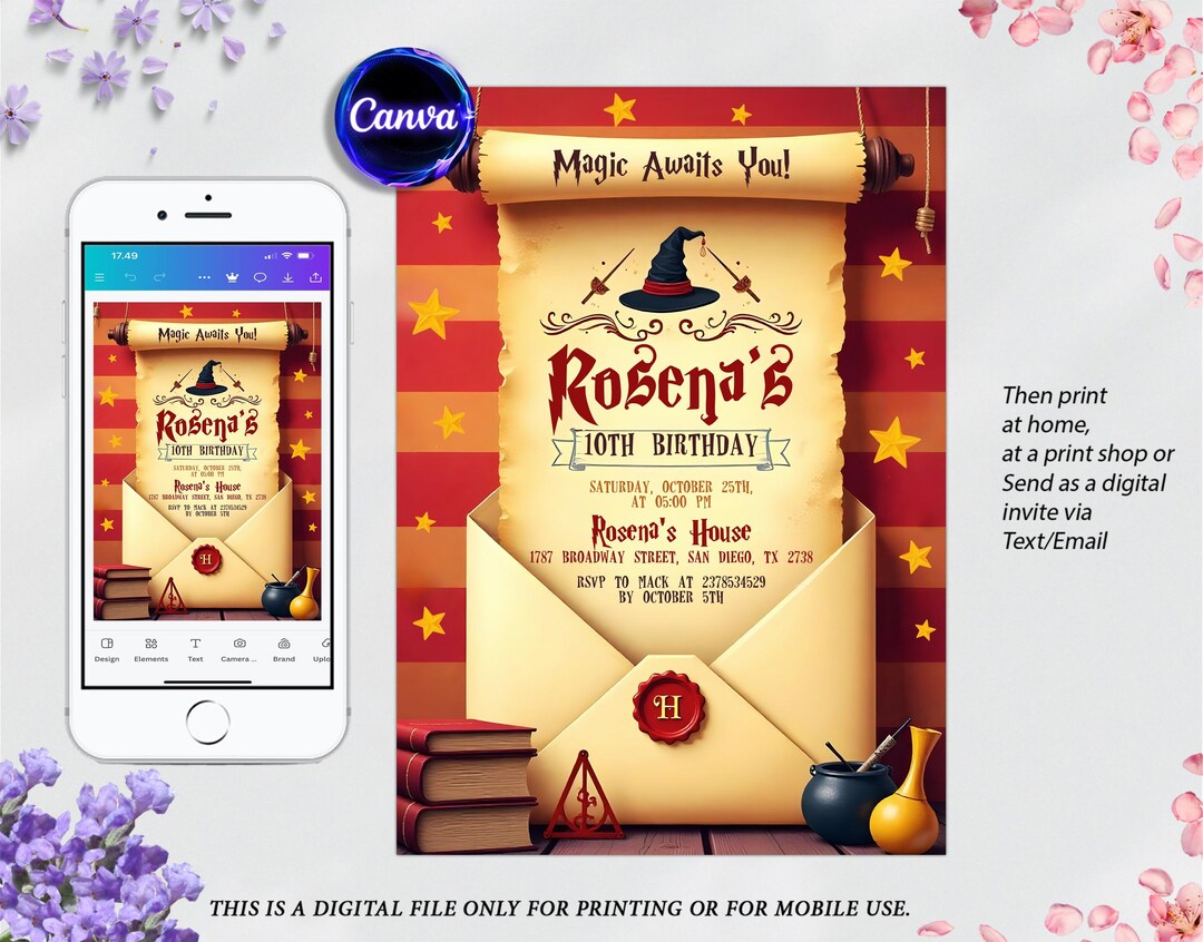 Magic Wizard Birthday Invitation | Spell Party Invite | Editable ...