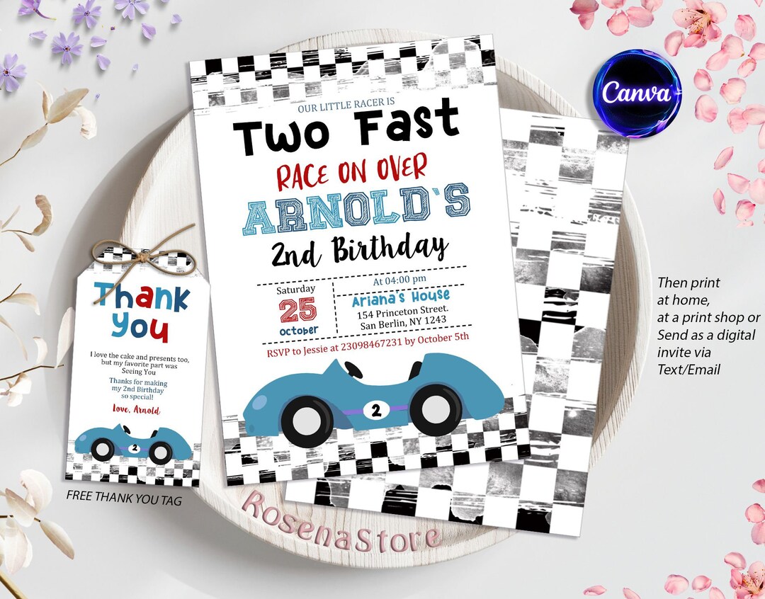 TWO Fast Birthday Invitation, Vintage Race Car Birthday, Two Fast ...