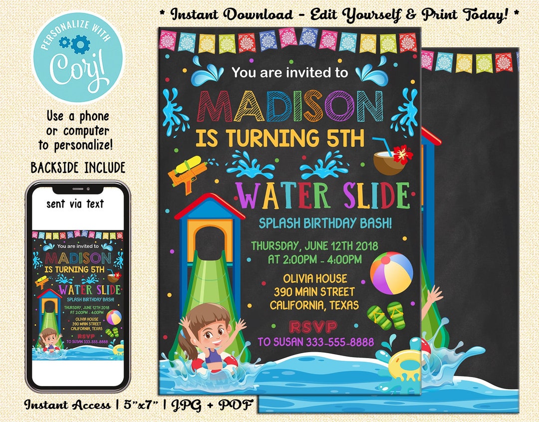 Splish Splash Birthday Invitation, Splash Invitation, Water Park ...