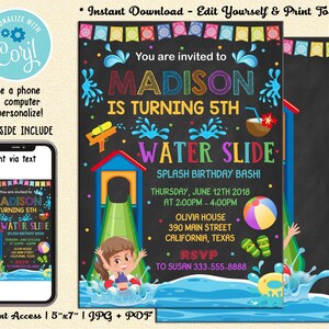 Splish Splash Birthday Invitation, Splash Invitation, Water Park ...