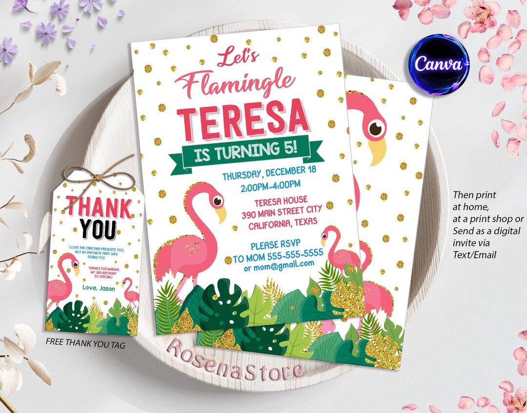 Editable Flamingo Birthday Invitation, Flamingo Invitation, Flamingo ...
