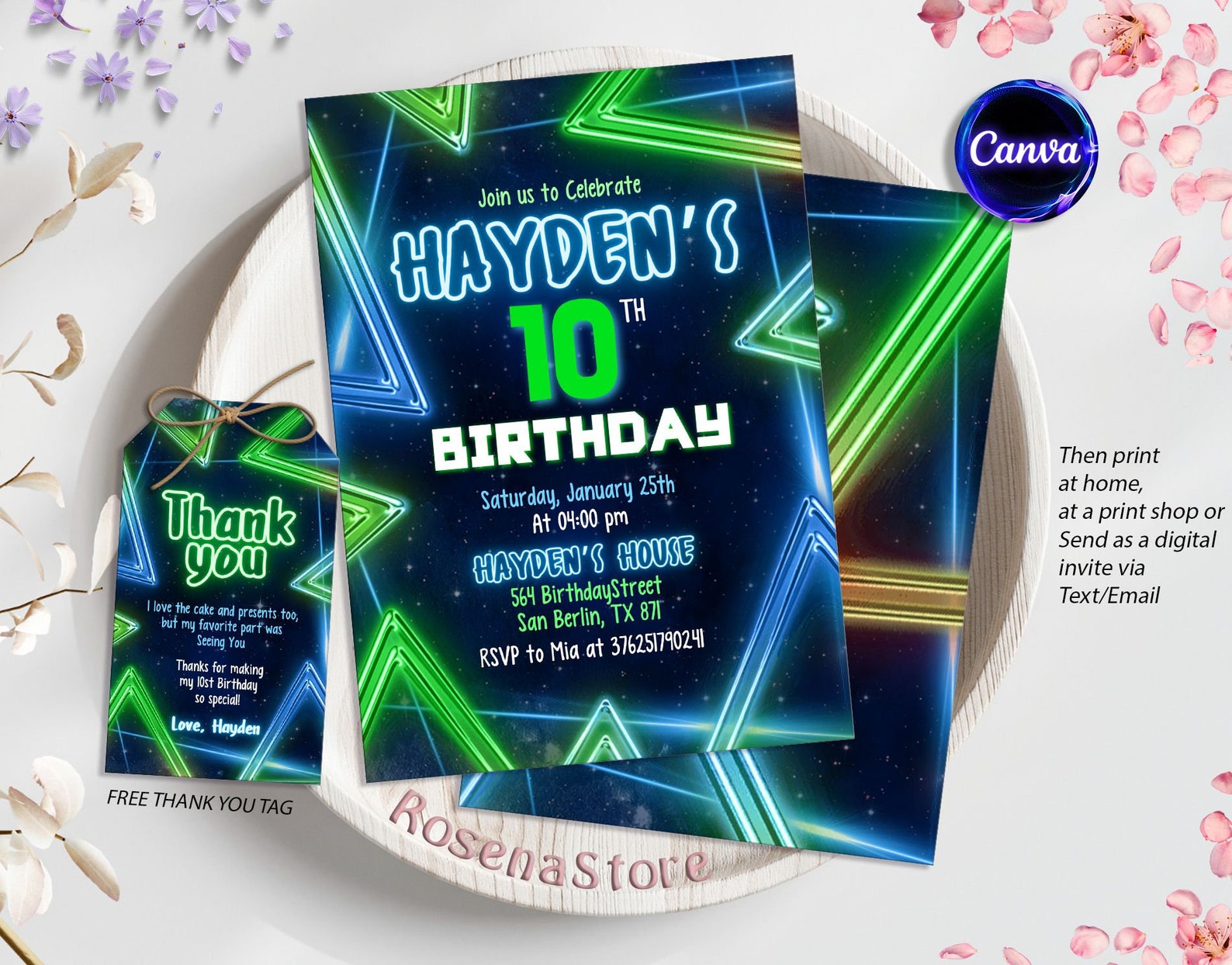 Editable Neon Birthday Party Invitation, Glow Birthday Party Invite ...