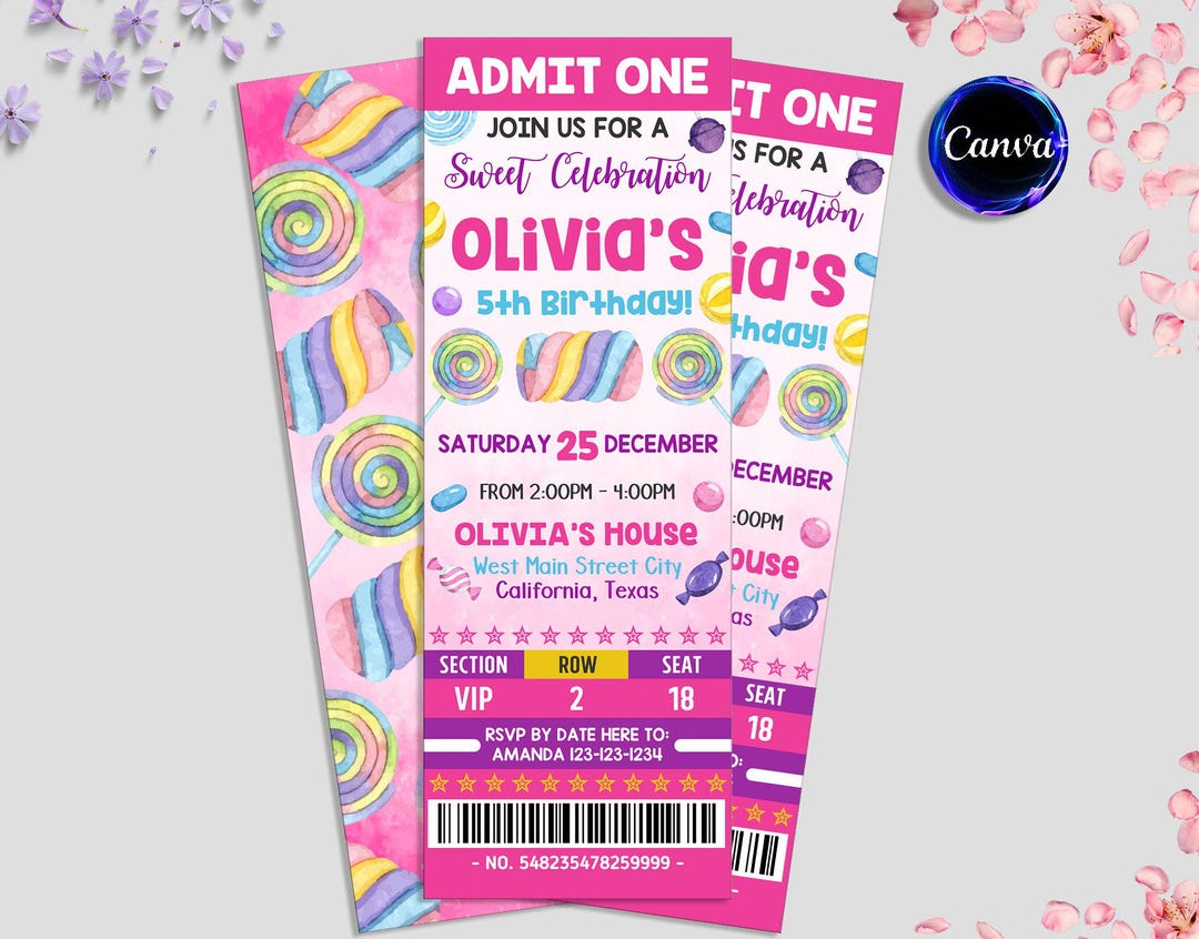 Candy Land Ticket Invitation, Candy Land Invites, Candyland Birthday ...