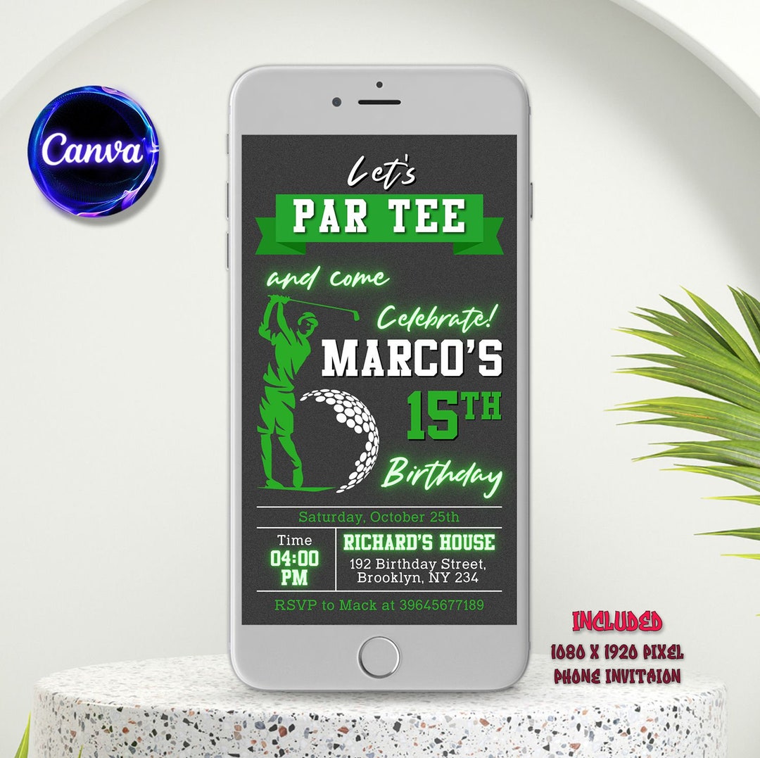 Golf Electronic Birthday Invitation, Boy Golf Party Invitation, Golf E ...