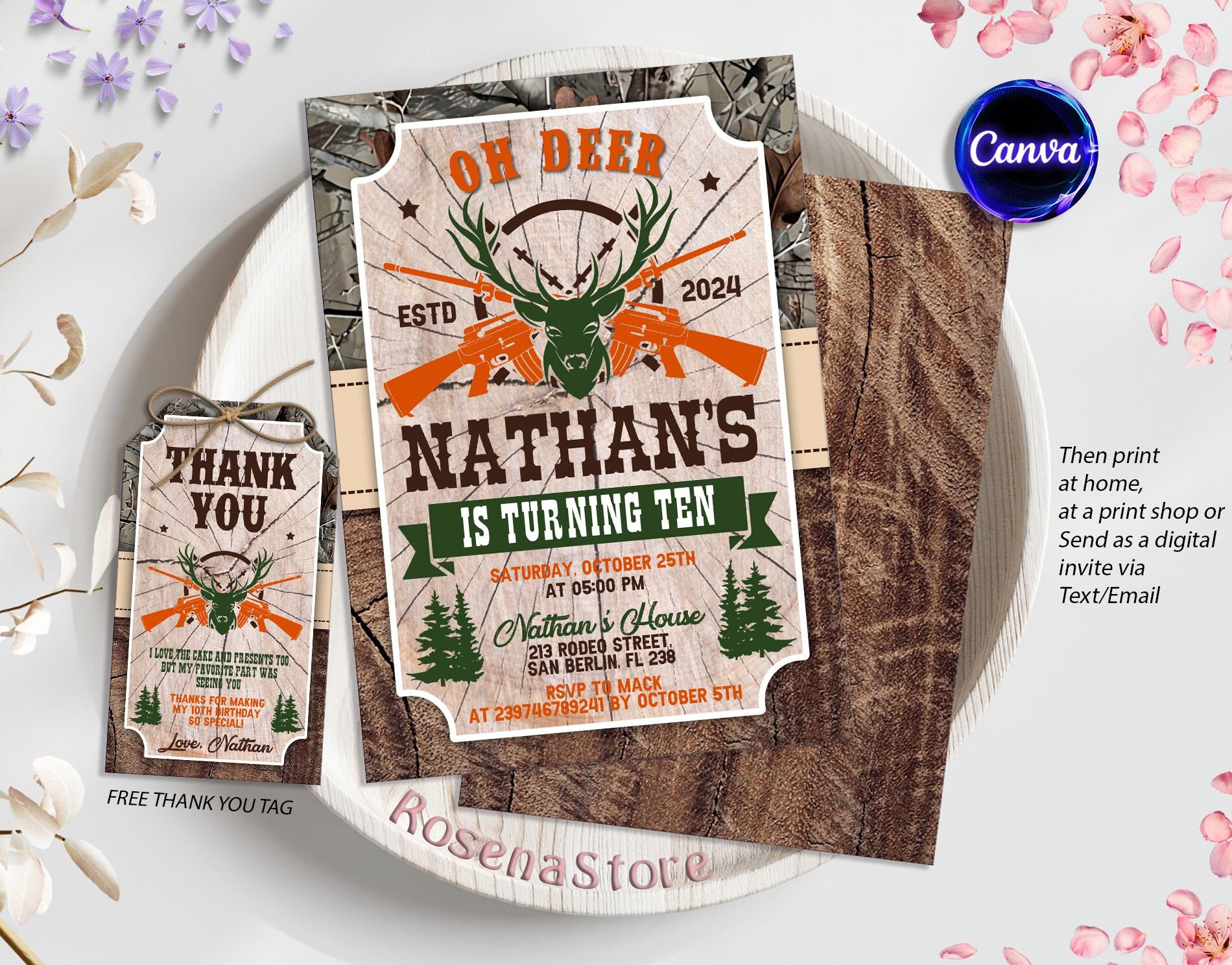 Editable Hunting Invitation, Hunting Birthday Party Invitation Template ...