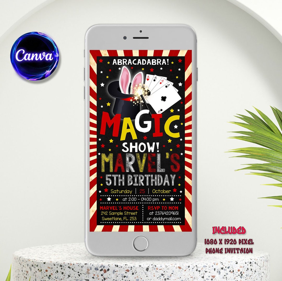 Electronic Magic Party Invitation, Magic Birthday Invitation, Magician ...
