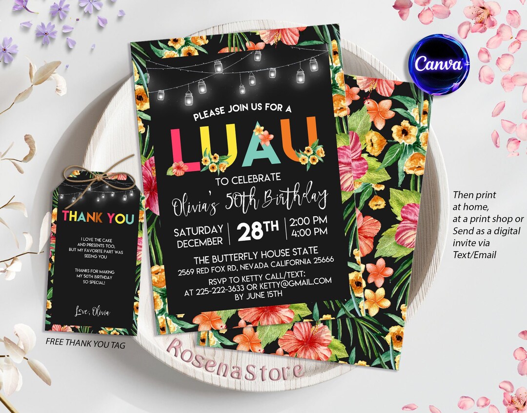 Editable Luau Invitation, Luau Birthday Invitation, Luau Party ...