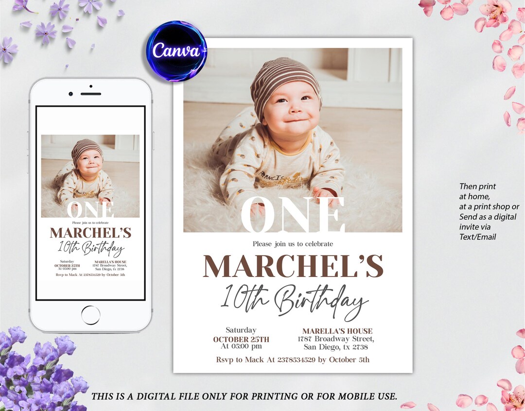 Editable 1st Birthday Photo Invitation Template (digital Download) - Etsy