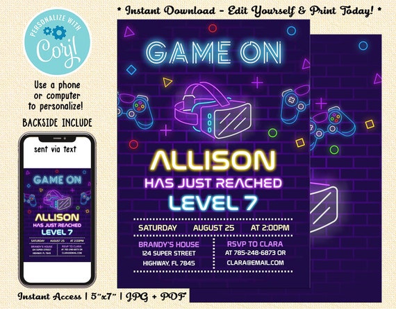 Virtual Reality Game VR Party Invitation Boys Gaming Birthday - Etsy