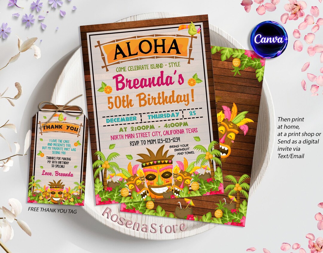 Editable Aloha Pool Party Invitation, Hawaiian Birthday Invite ...