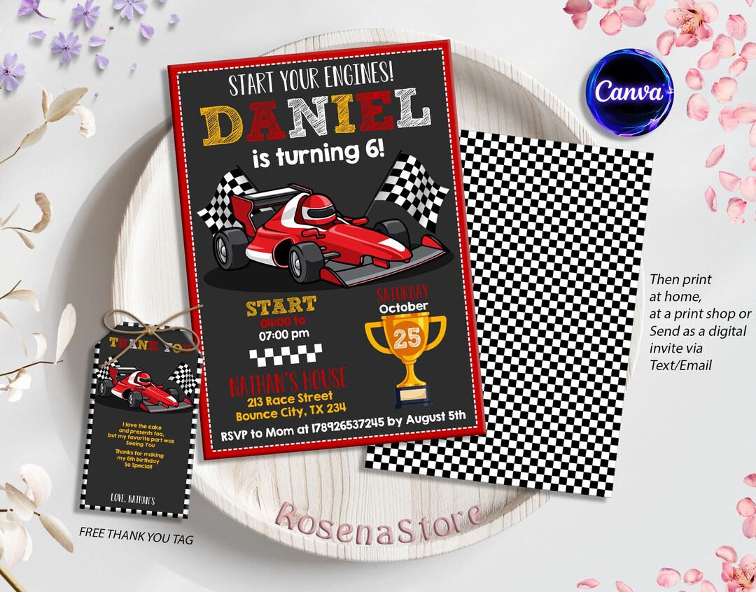 Editable Race Car Invitation, Race Car Birthday Party Invitation ...