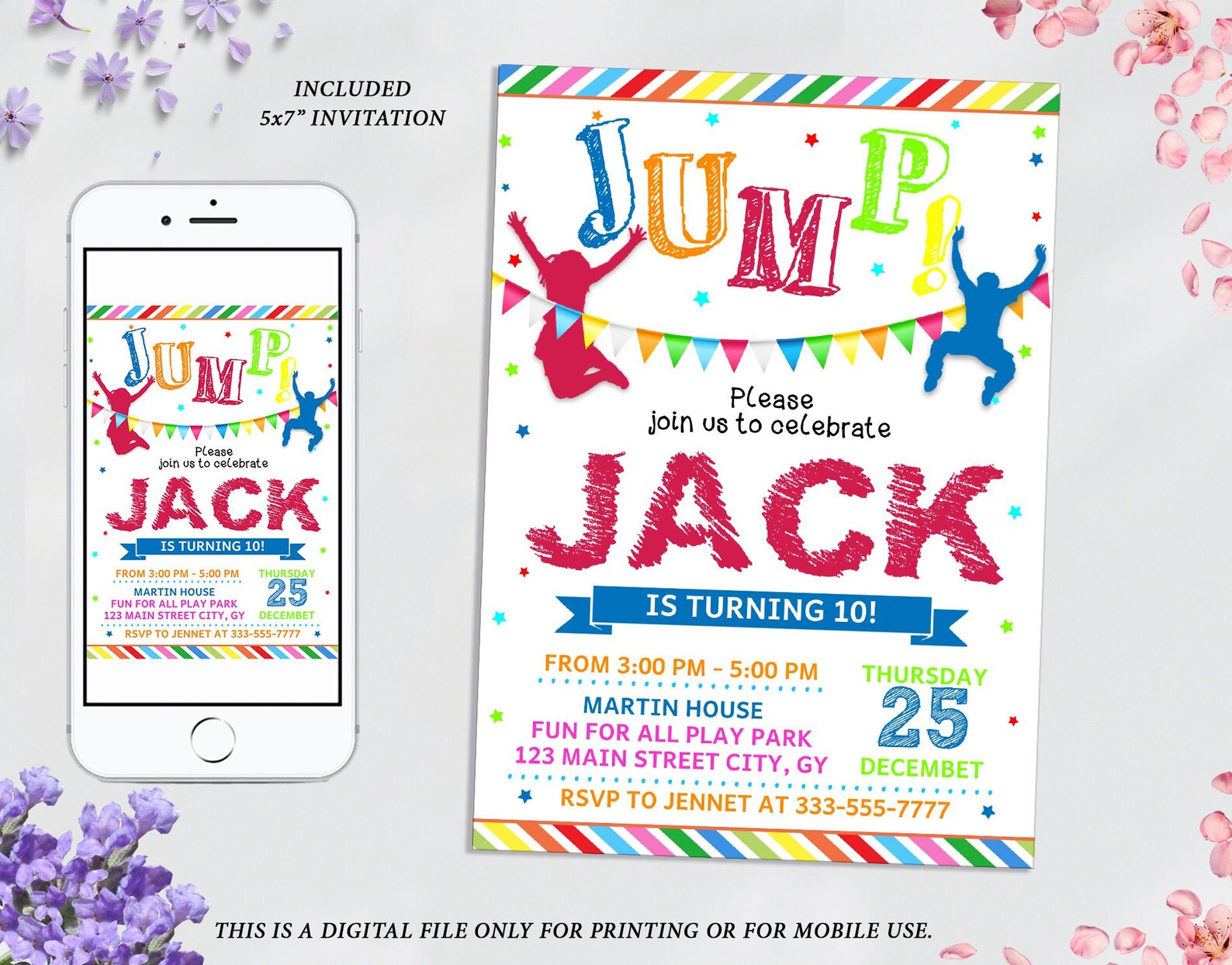 Jump Invitation, Bounce House Invite, Trampoline Birthday, Pump It up ...