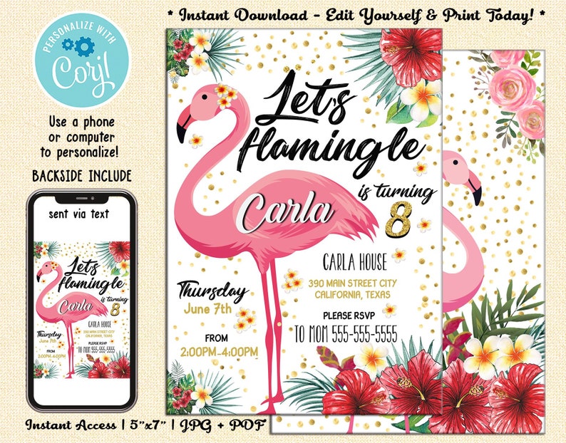 Editable Flamingo Birthday Invitation Let's Flamingle - Etsy