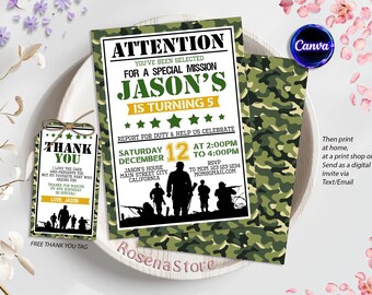 Military Party Invitations, Army Birthday Invitation, Soldier Birthday ...