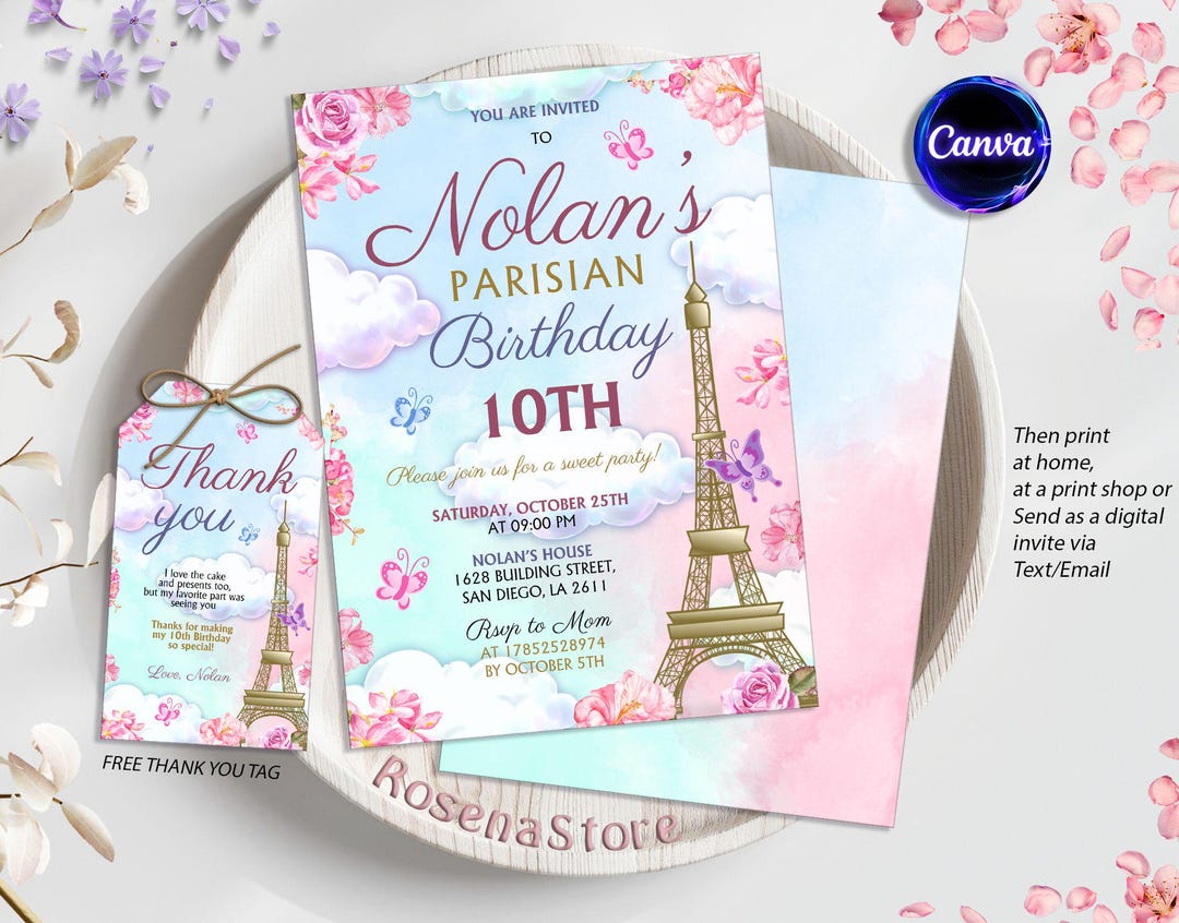Paris Birthday Party Invitation, French Birthday Party Invites, Eiffel ...
