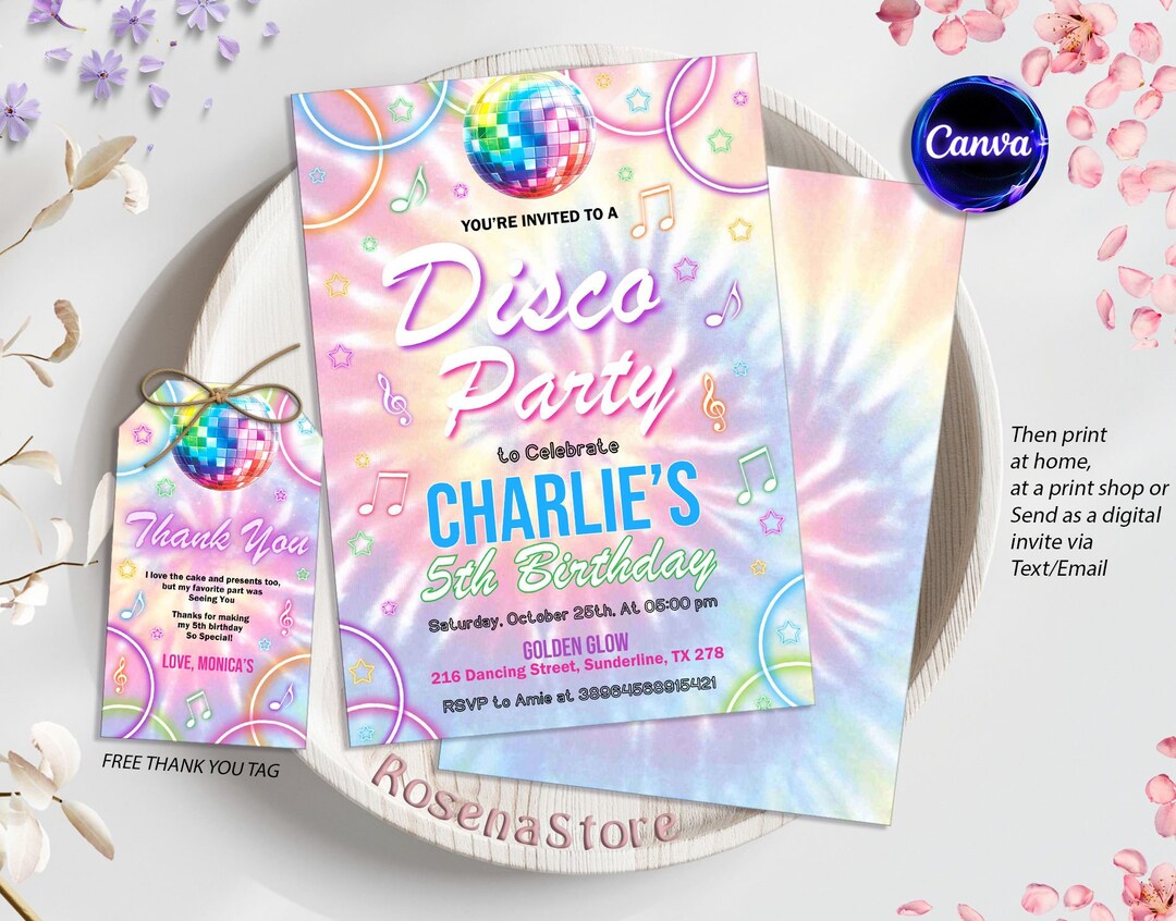 Editable Disco Party Birthday Invitation, Disco Gender Neutral Invites ...