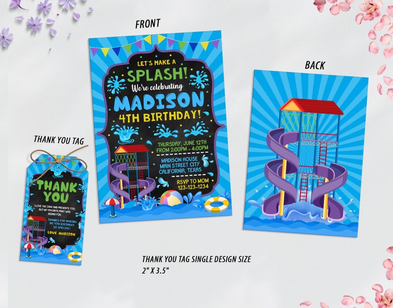 Water Slide Invitation, Water Slide Birthday Invitation, Water Slide ...