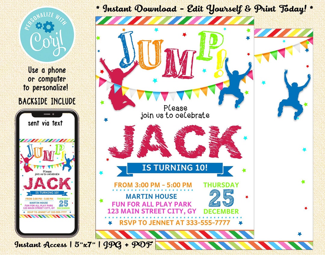 Jump Invitation Bounce House Invite Trampoline Birthday - Etsy