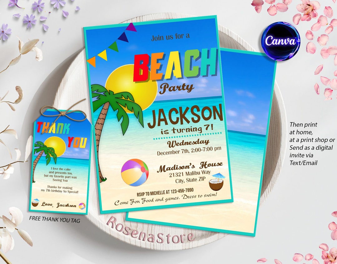 Editable Beach Invitatoion, Beach Birthday Party Invitation, Summer ...