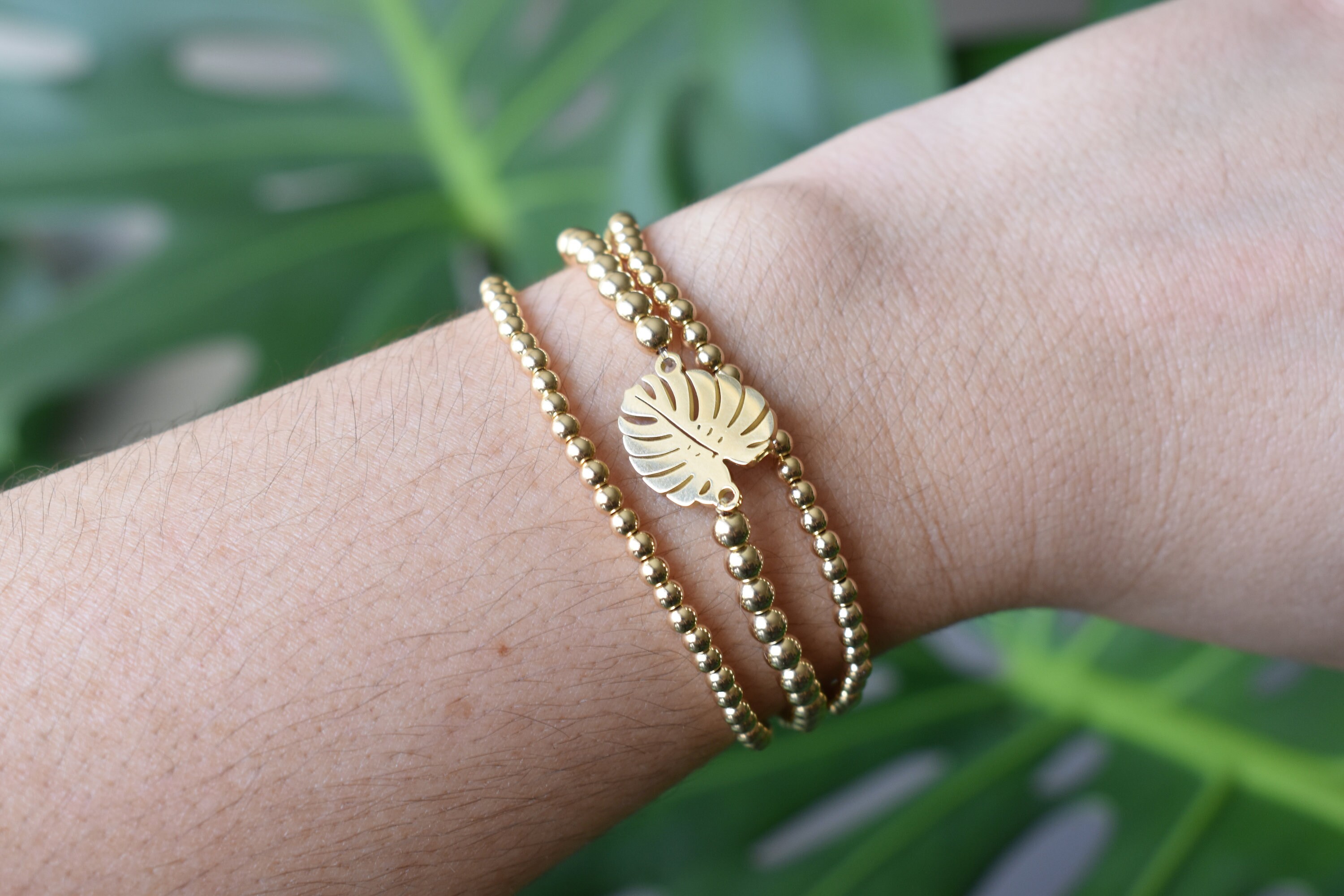 Gold-filled Monstera Charm Bracelet Set - Etsy UK